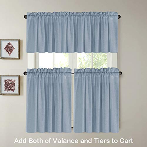 H.VERSAILTEX Natural Linen Kitchen Curtains 24 Inch Length Textured Flax Curtain Tiers for Bathroom/Kitchen Windows Rod Pocket Small Curtains for Kitchen (2 Panels, Stone Blue)