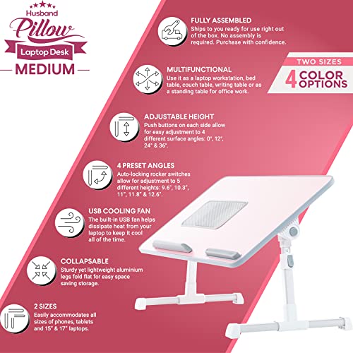 Husband Pillow Combo - Backrest Pillow with Arms : Medium Chocolate & Lap Desk Bed Tray : Pink - Memory Foam Reading Pillows for Bed w/Removable Neck Roll & Laptop Bed Tray Table