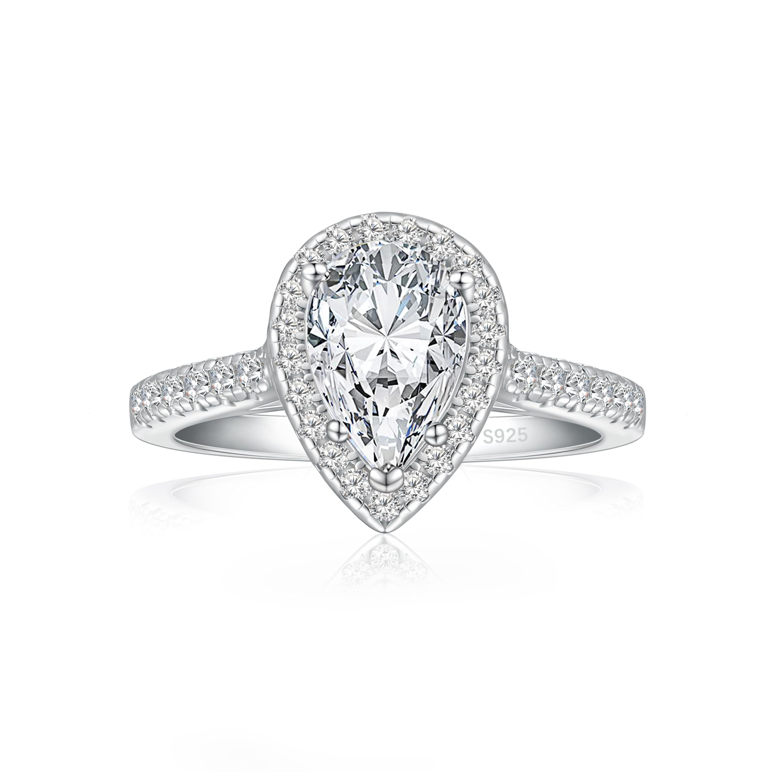 JALOKIVI 1.5CT 925 Sterling Silver Engagement Rings for Women Pear Cut Halo Cubic Zirconia Promise Rings for Her Size 4