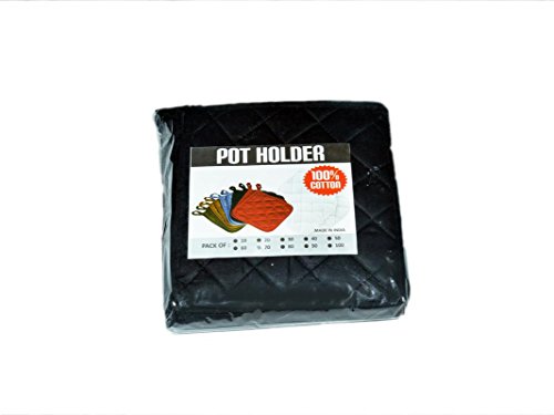 HC Covers 100% Cotton 7" x 7" Inches Pot Holder Non-Slip & Highest Protection & Performance Color - Black - { Pack of 10 } Heat Resistance and Hypoallergenic