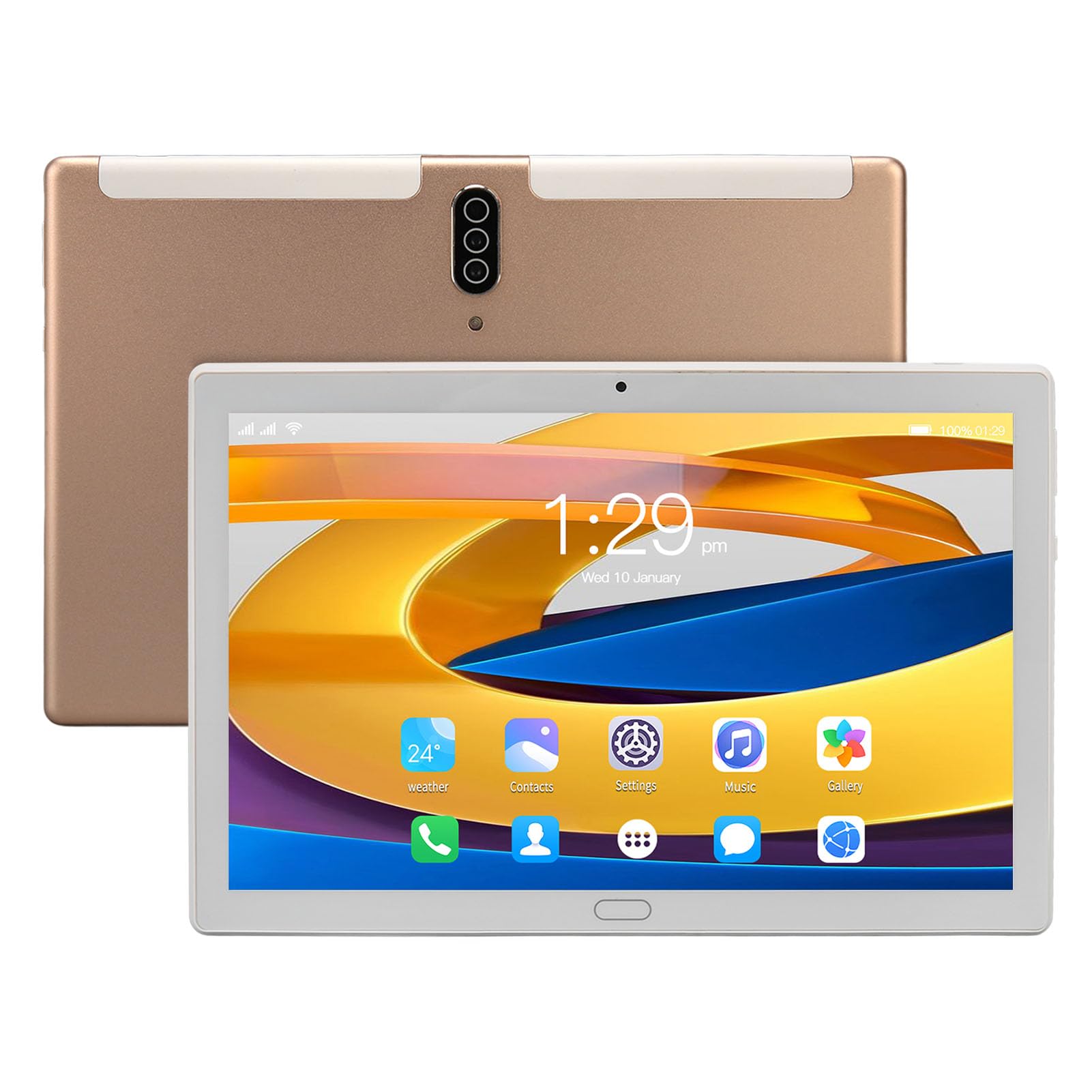 HEEPDD 4G Call Tablet, 10.1 Inch Tablet Octa Core Dual Speaker 5G WiFi 6GB RAM 128GB ROM for Android 10 for Travel (Gold)
