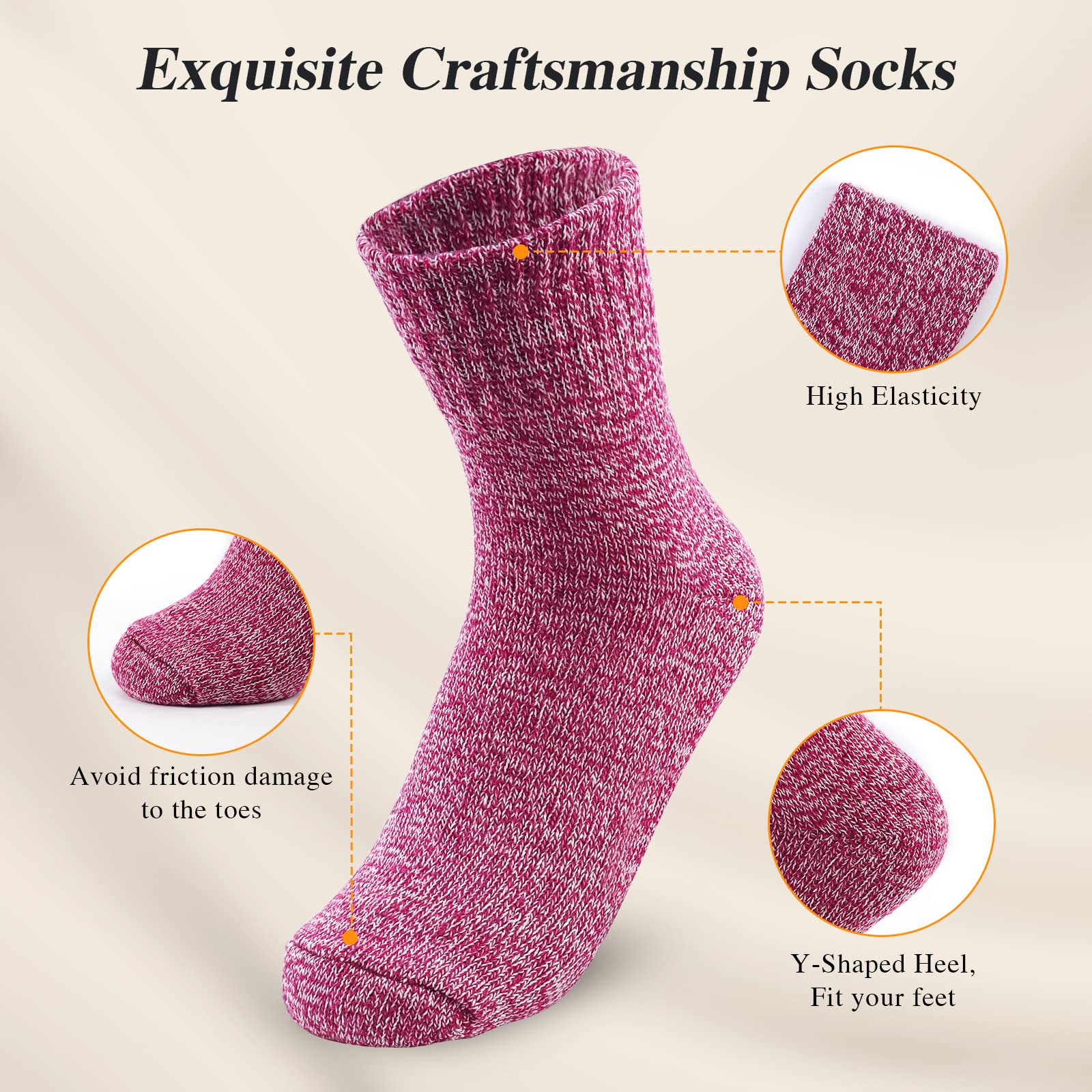 IFEND Warm Socks, 5 Pairs Women Wool Socks for Winter Soft and Thick Knit Cozy Crew Socks Christmas Gift Socks (Multicolor-05)