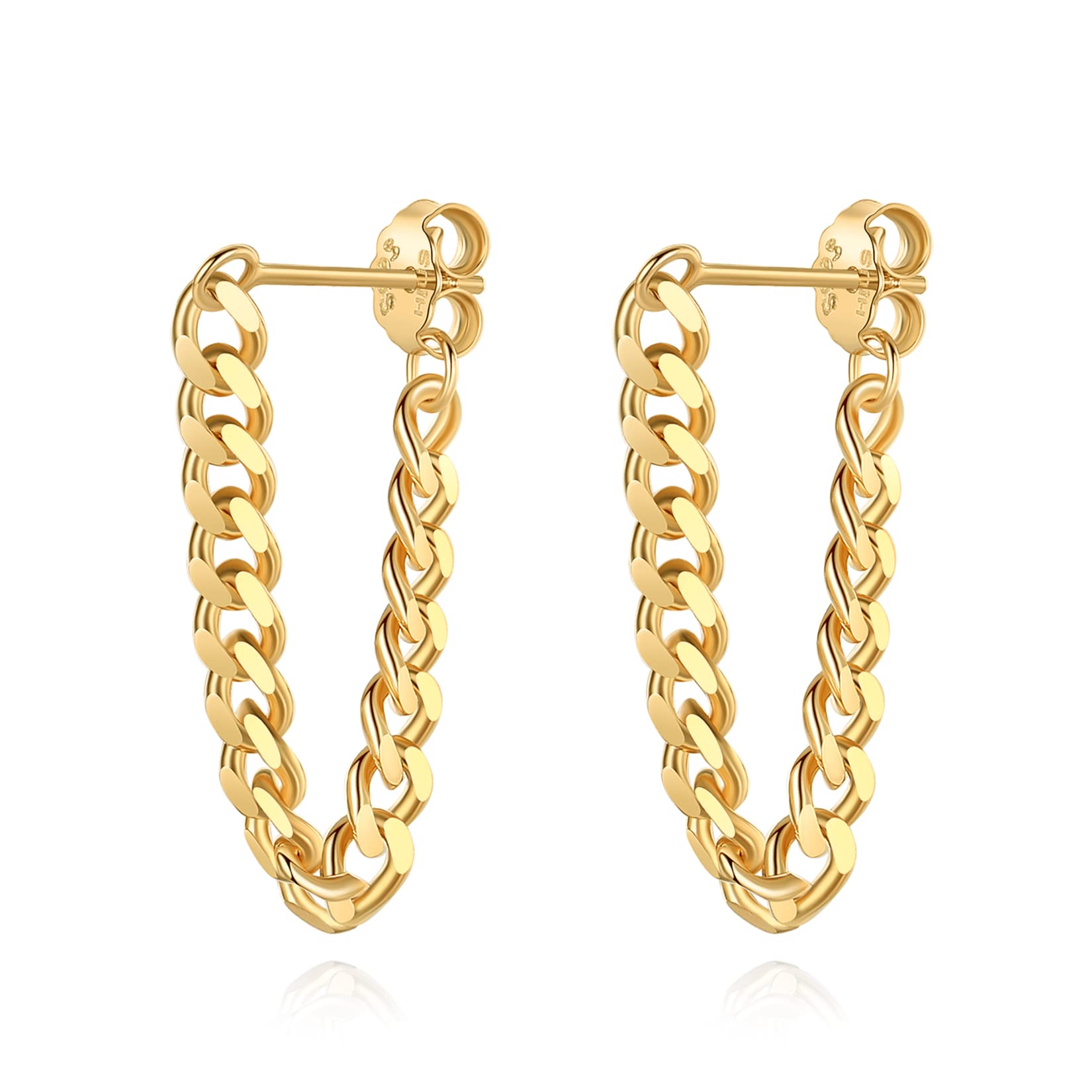 HIUS 925 Sterling Silver Cuban Link Chain Earrings for Women, 18K Gold Plated Dangle Drop Earrings, Statement Women's Chain Jewelry