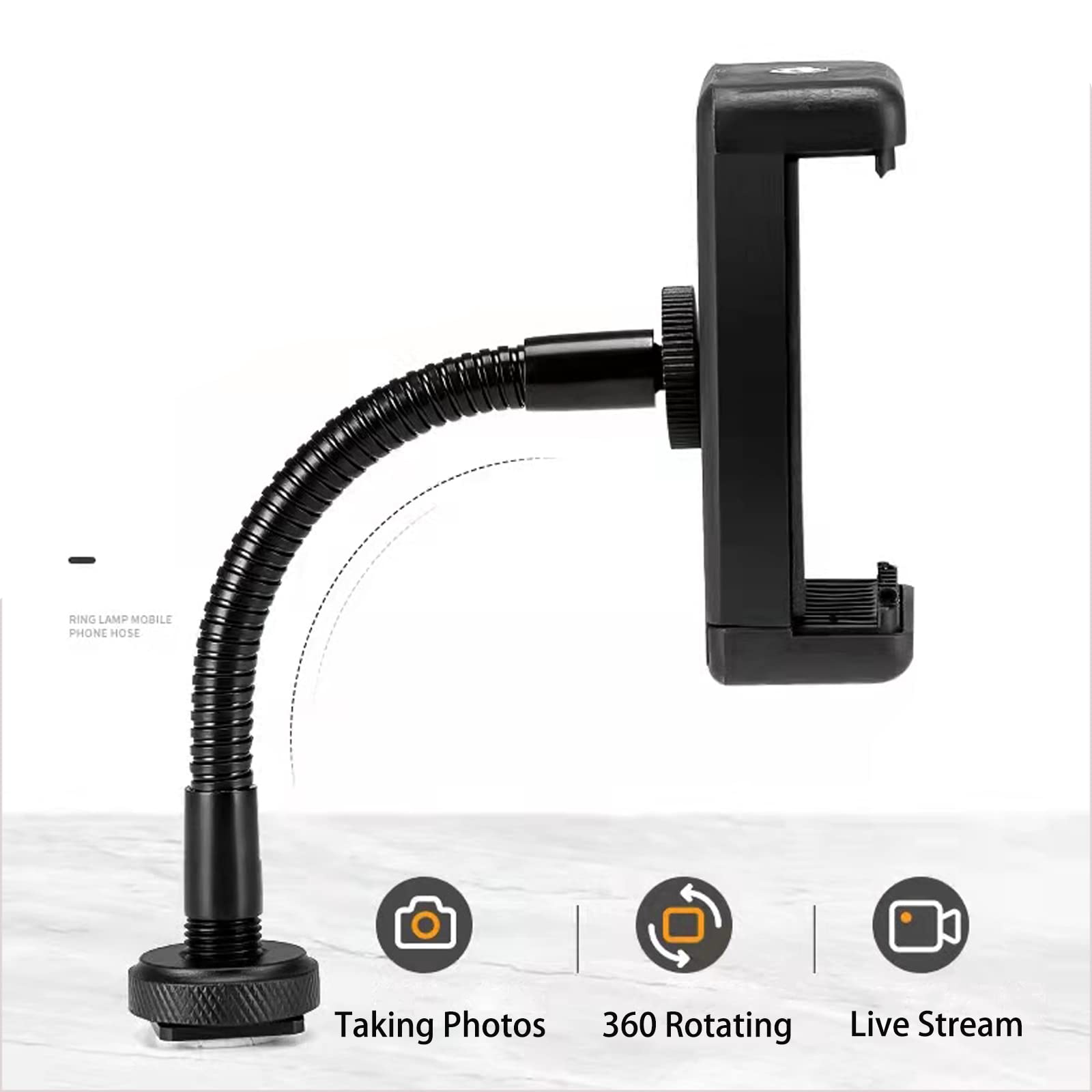 HEAMASSA Ring Light Phone Holder, Phone Holder for Ring Light with Stand and Camera. with 1/4 and Hot Shoe Adapter, Flexible Phone Tripod Mount Adapter (Black)