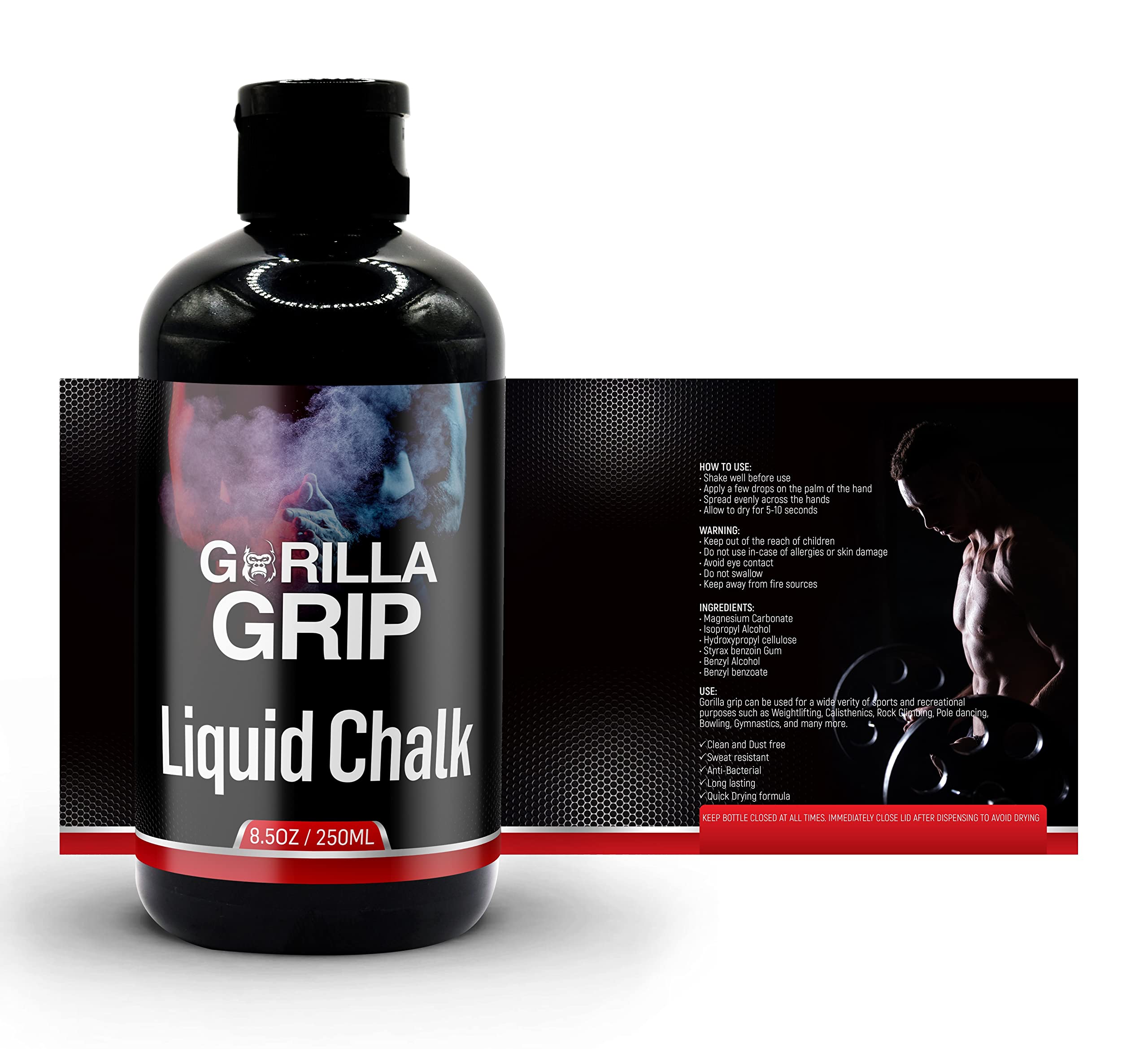 Gorilla Grip Pro Grade Liquid Chalk Bundle of 2 (50ml and 250ml), for Weightlifting, Rock Climbing, Cross Training, Powerlifting, & Pole Dancing Gym Approved Workout Chalk for Hands & Calluses.