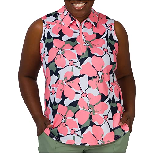 Jofit Apparel Women's Athletic Clothing Sleeveless Polo for Golf & Tennis, Size X-Small, Vibrant Floral