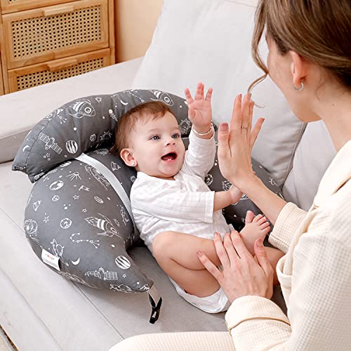 Insugar Nursing Pillow for Breastfeeding, Plus Size Shredded Memory Foam Breastfeeding Pillows for Mom and Baby, More Support with Fence Protection, Adjustable Waist Strap, Removable Cotton Cover