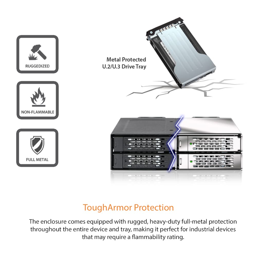 ICY DOCK 4 x 2.5 NVMe U.2/U.3 SSD PCIe 4.0 Mobile Rack for 5.25" Bay with OCuLink | ToughArmor MB699VP-B V3