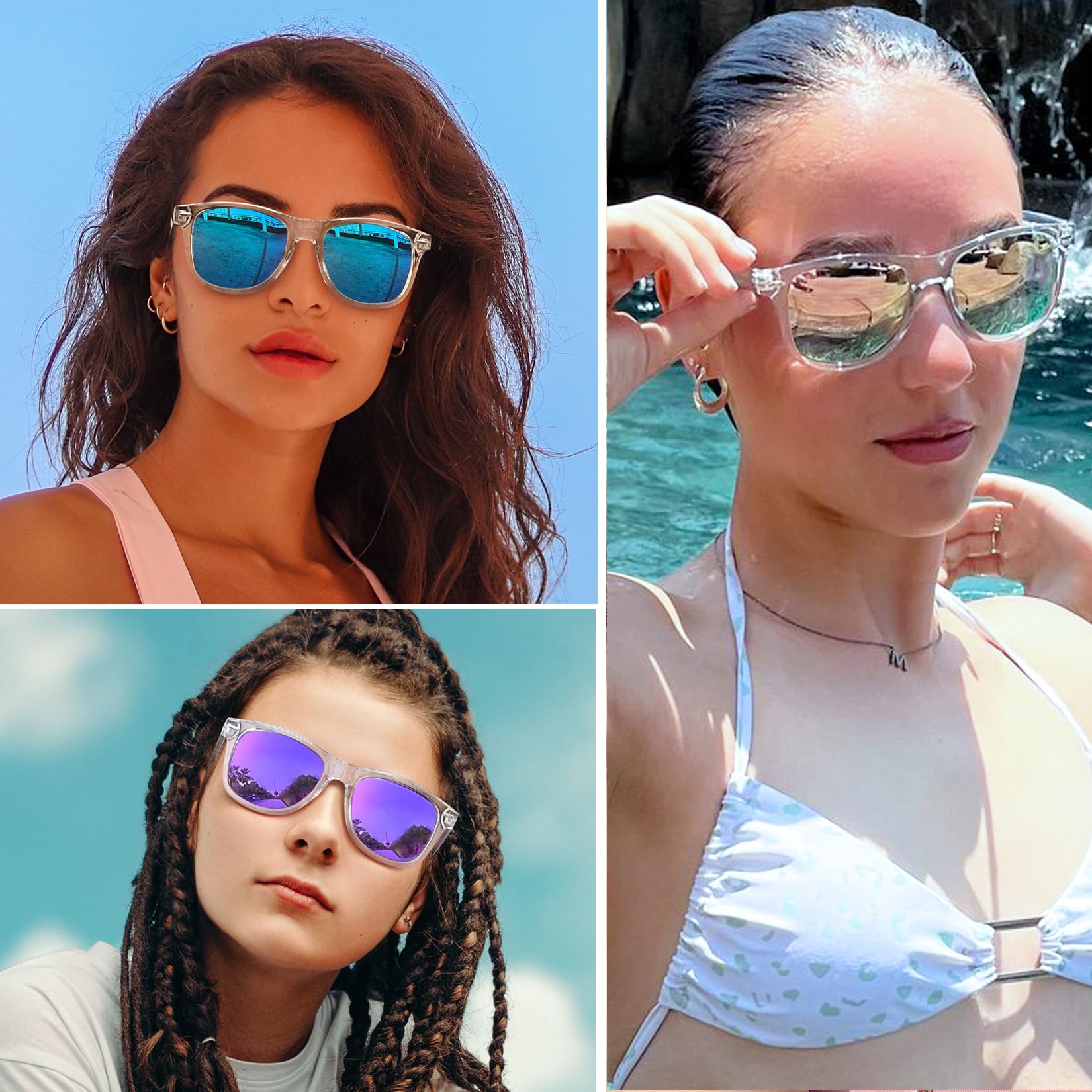 Joopin Oversized Square Sunglasses Polarized Sun Glasses UV400 Clear Frame Shades for Women Men Trendy Mirrored Sunnies (Pink + Blue + Purple)