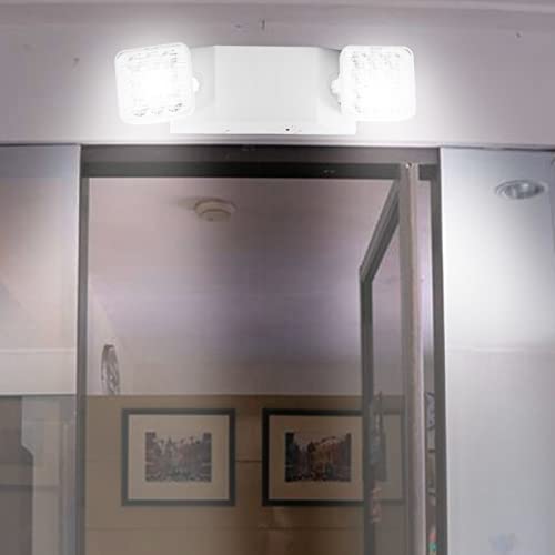 MAVARO White LED Emergency Lighting Fixture with 2 LED Heads and Hardwired Adjustable Exit Light Exit Sign for Business / Home with Battery Backup 110-277V, UL Certified, Fire Resistant