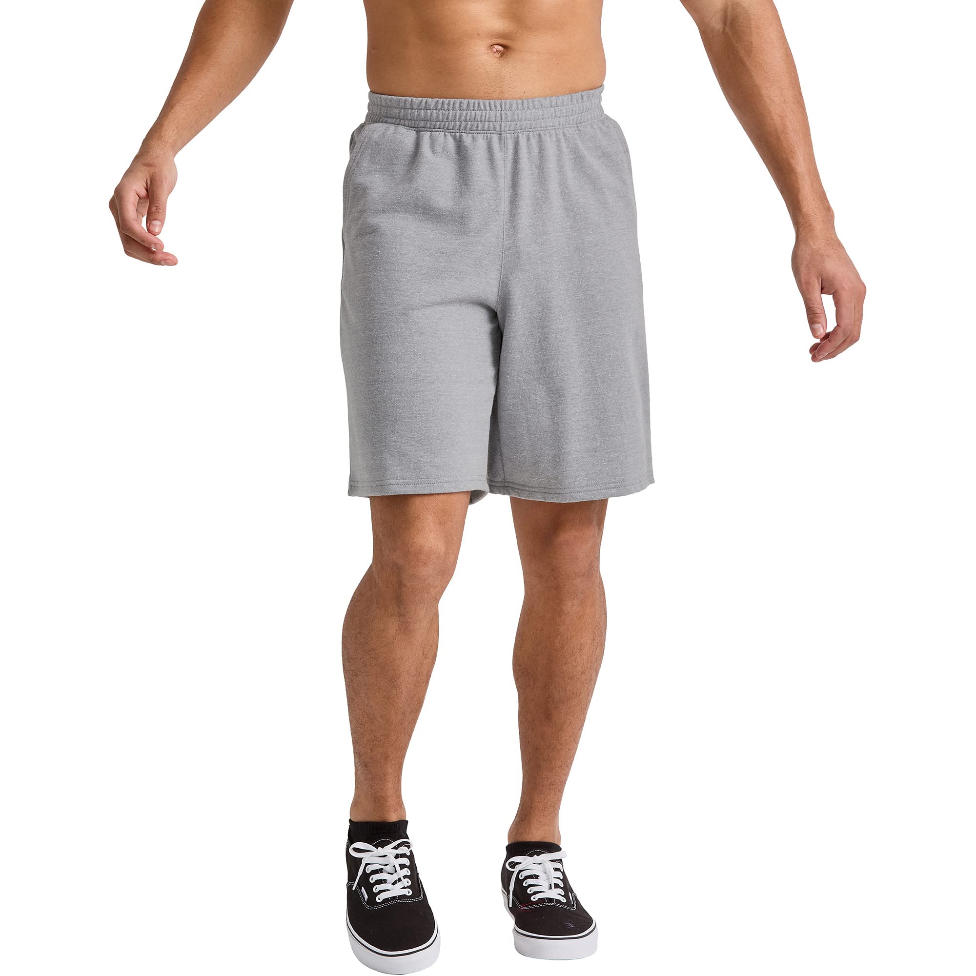 Hanes Comfortblend Men's Originals French Terry Sweat, Pull-On Athletic Shorts, 9", Concrete PE Heather, Large