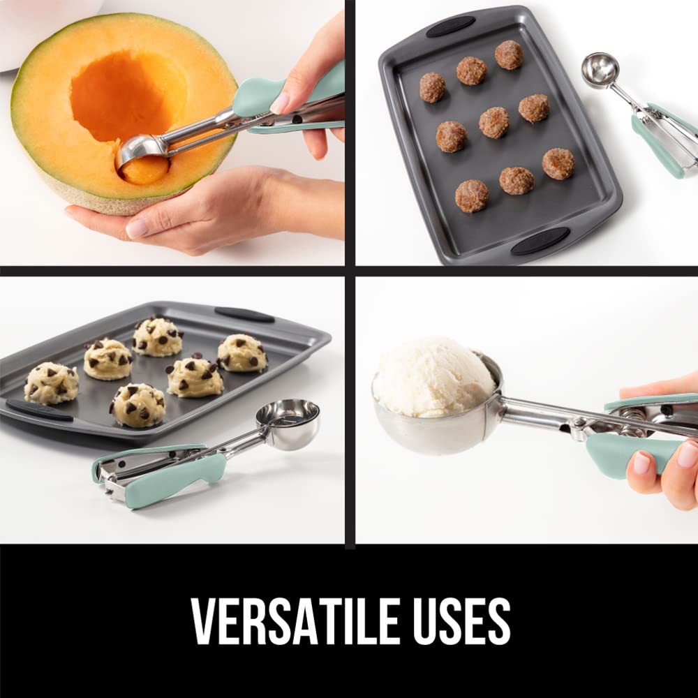 Gorilla Grip Stainless Steel Multipurpose BPA-Free Spring Scoop, 2 TBSP, Melon Ballers, Cookie Dough Scoops, Perfect Portion Sizes, Easy Squeeze and Clean Release, Scooper Size 30, Mint