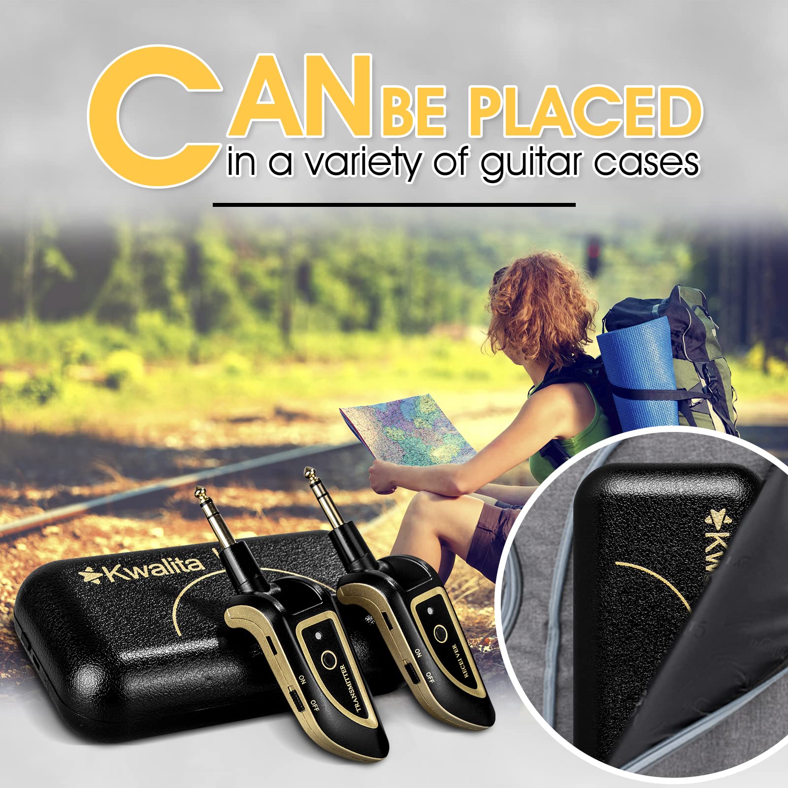 Kwalita Wireless Guitar System, Guitar Wireless Transmitter Receiver, Guitar Wireless System, Wireless Guitar Transmitter Receiver, Charging Case Included, Guitar Wireless Transmitter and Receiver