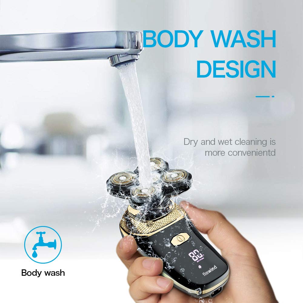 Head Shavers for Bald Men-Flowind Electric Razor for Men with LED Display, Faster-Charging 5D Floating Waterproof Mens Shaver with Hair Clippers,Nose Hair Trimmer Gold…