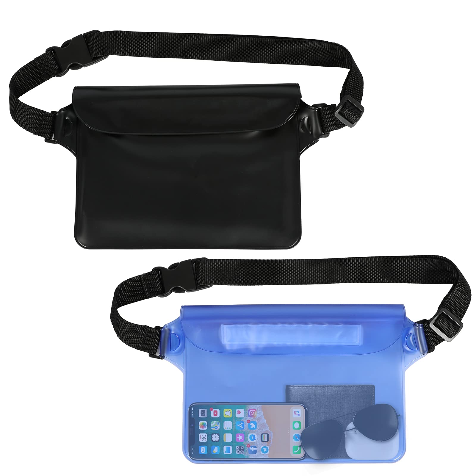 hanmir 2-Pack Waterproof Bag, Screen Touch Sensitive Waterproof Pouch with Adjustable Waist Strap, Waterproof Case Bag for Swimming,Diving,Beach,Fishing, Etc