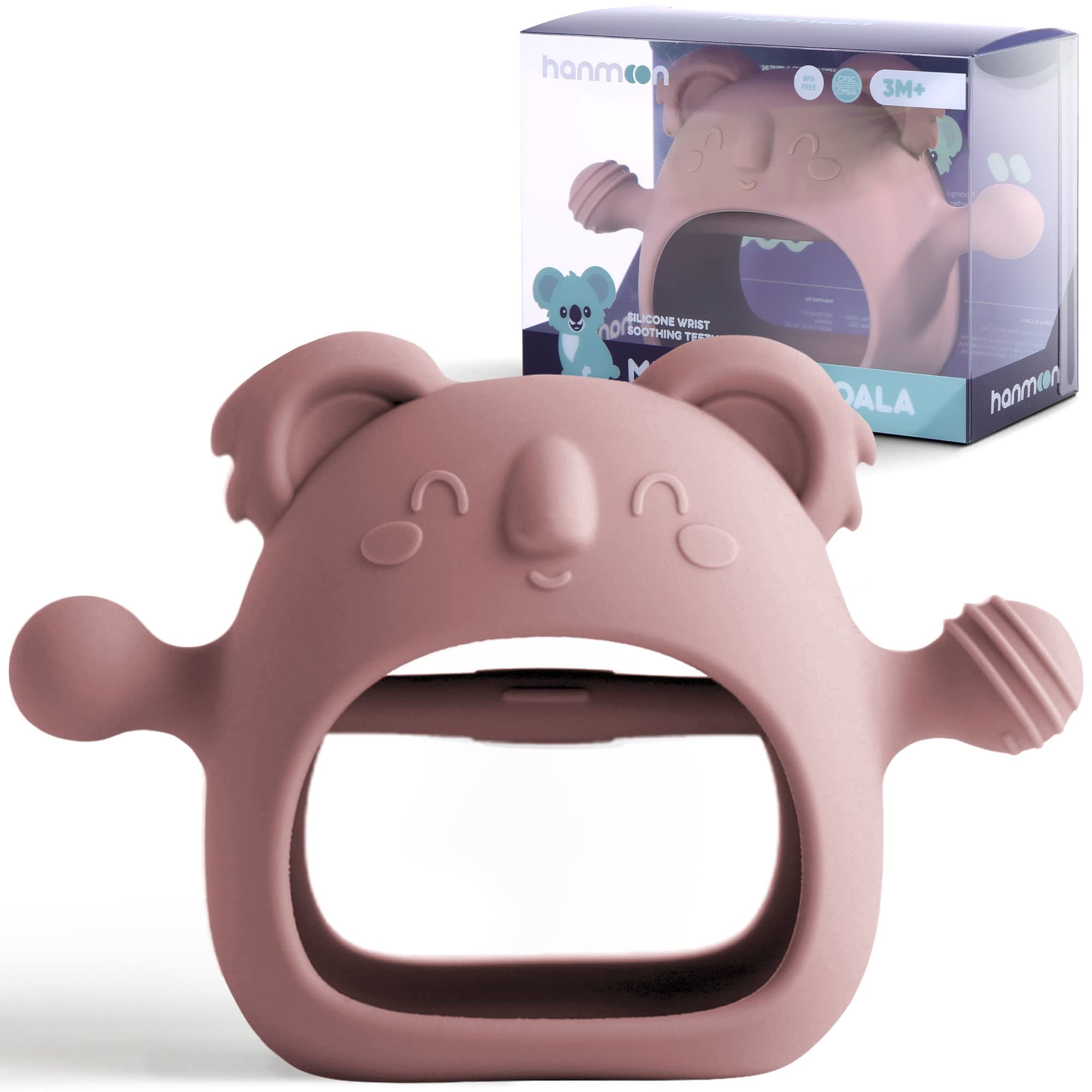Hanmoon Koala Teething Toys for Babies 3+ Months, Never Drop Silicone Teether for Babies 6-12 months, BPA free Baby Teether for Sucking Needs and Soothing Sore Gums, PVC free Baby Pacifier (Rose Pink)