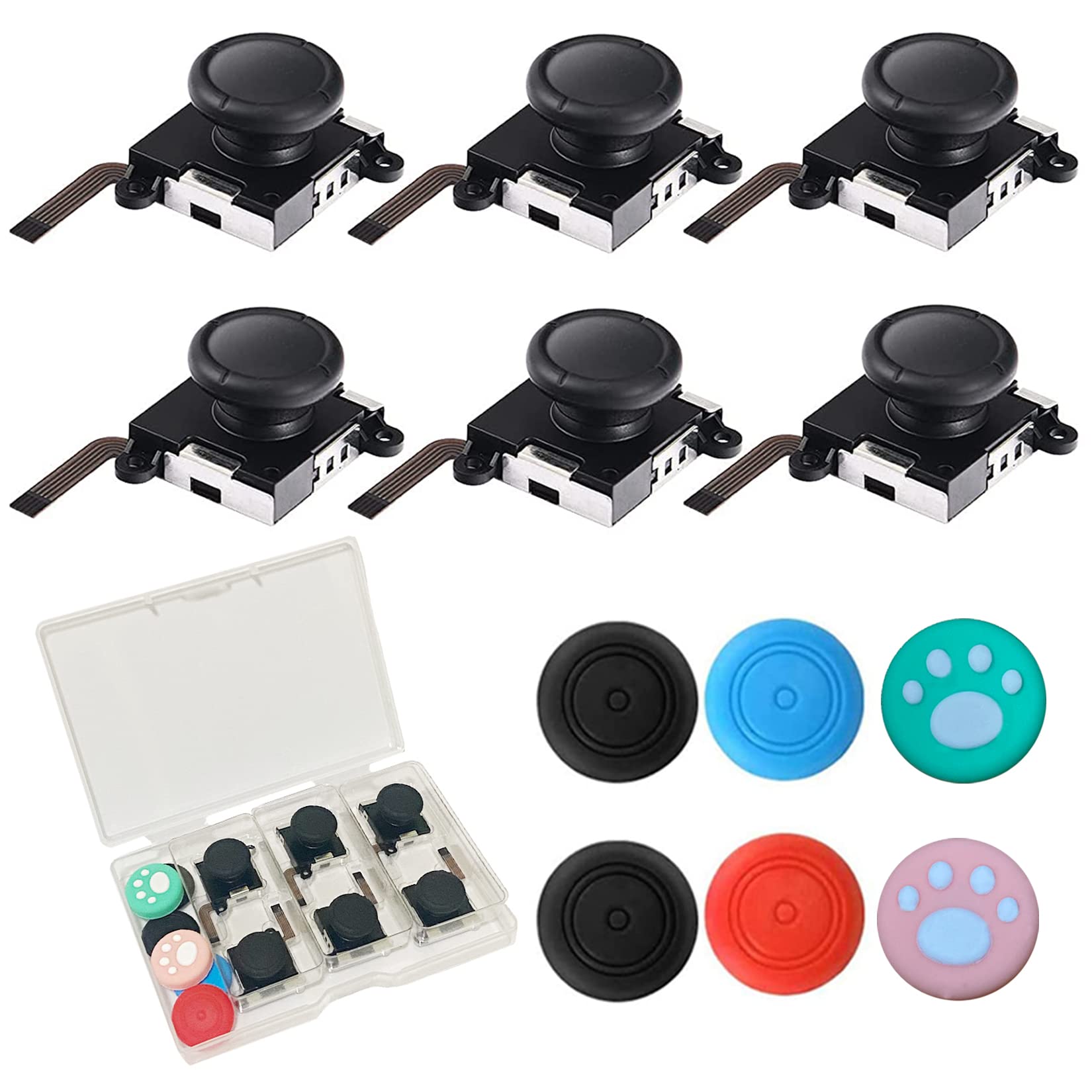Joycon Joystick Replacement for Nintendo Switch - Replacement Joystick Analog Thumb Stick for Nintendo Switch Lite & Switch OLED Joy Con, Left/Right Analog Joystick with Thumbstick Grips, 6 Pack