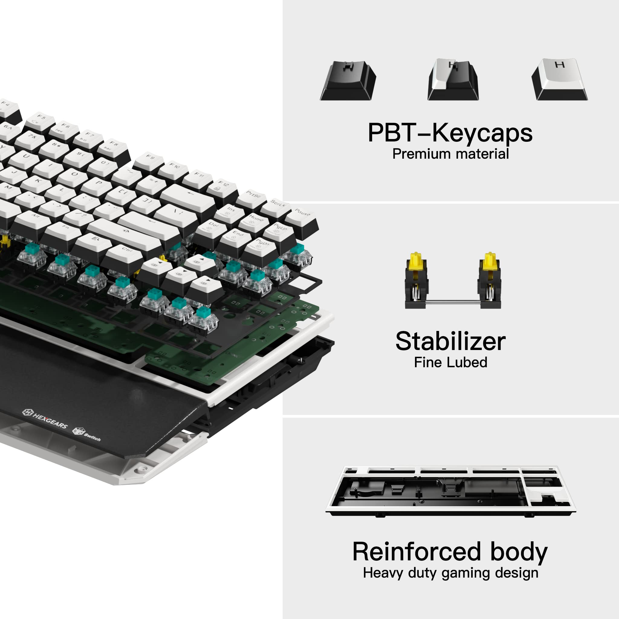 Hexgears X3 Wireless Mechanical Keyboard TKL 87 Keys, Kailh Box 3.0 Gold Switch, Ergonomic, N-Key Rollover, Backlit Gaming Keyboard with Wrist Rest for PC/Tablet/PS/Xbox/Mac/Laptop