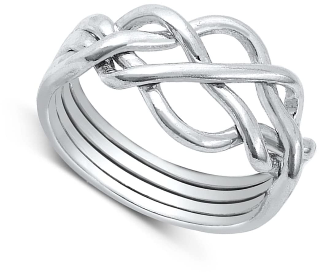High Polished Puzzle Beautiful Ring New .925 Sterling Silver Band Size 9