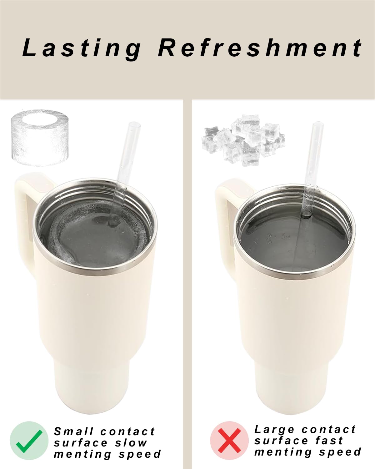 Ice Mold for Stanley Tumbler Cup, 3 PCS Silicone Hollow Cylinder Ice Cube Tray with Lid for 30OZ-40OZ Straw Tumbler, Large Ice Cube Mold for Freezer, Ice Maker for Whiskey, Cocktail, Coffee (Green)