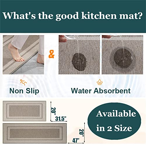 Insun 2 Piece Kitchen Mat Floor Mats Set,Non Slip Absorbent Washable Kitchen Rug,Linen Look Kitchen Runner Rug Set in Front of Sink,Beige,20"x31.5"+20"x47"