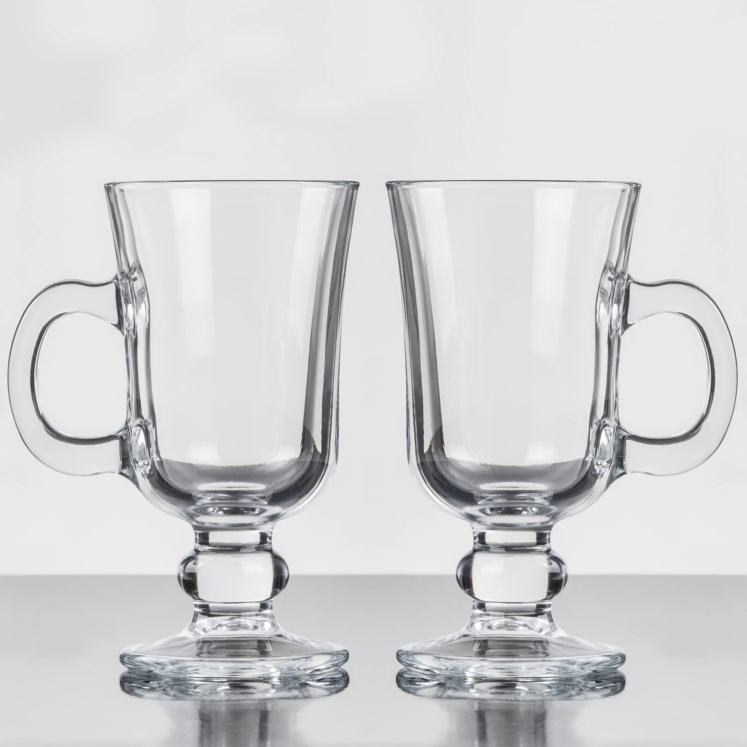 JAIRESTONE Irish Coffee Mugs with Handle, Clear Glass Cups for Iced Coffee, Latte, Cappuccino, Hot Chocolate, Set of 2