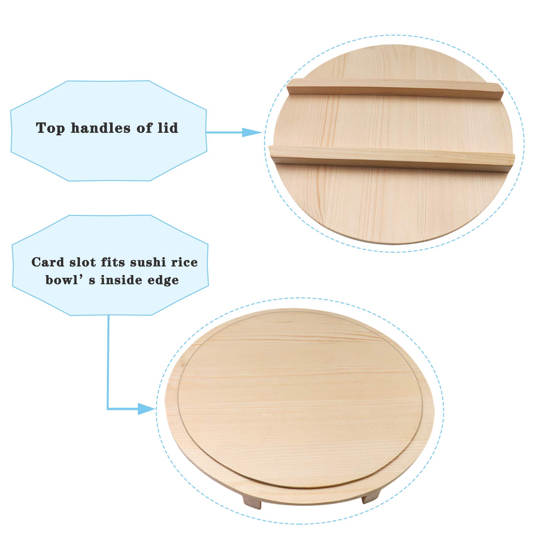 Kichgather Wooden Sushi Rice Bowl with Lid Hangiri Sushi Oke Sushi Rice Mixing Tub (14.2 β with lid)