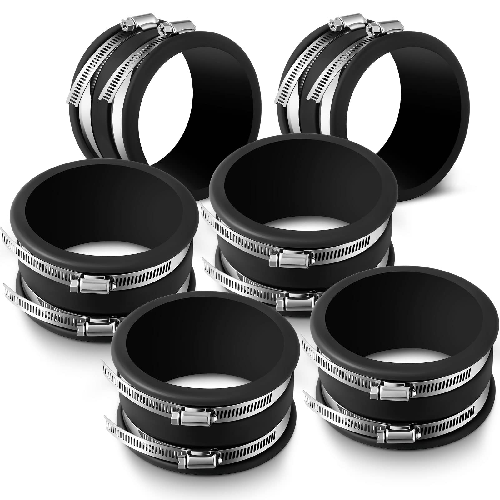 Minatee Dust Control Flex Cuffs with Stainless Steel Hose Clamps, Flexible PVC Coupling for Plastic and Copper Plumbing Connections, Connector Ports Dust Collection Fittings(4 Inch, 6 Pcs)