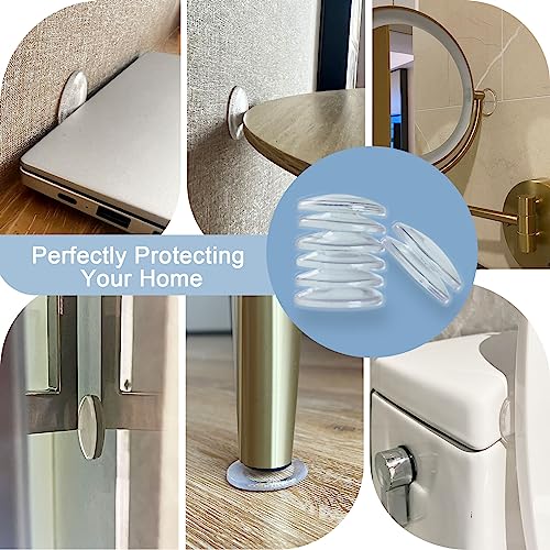 INTEGEAR Door Stoppers Wall Protector, 8PCS Transparent Round Wall Door Handle Stoppers - 1.57" Self-Adhesive Rubber Bumpers, Wall Shield Cushions for Protecting Walls and Furniture