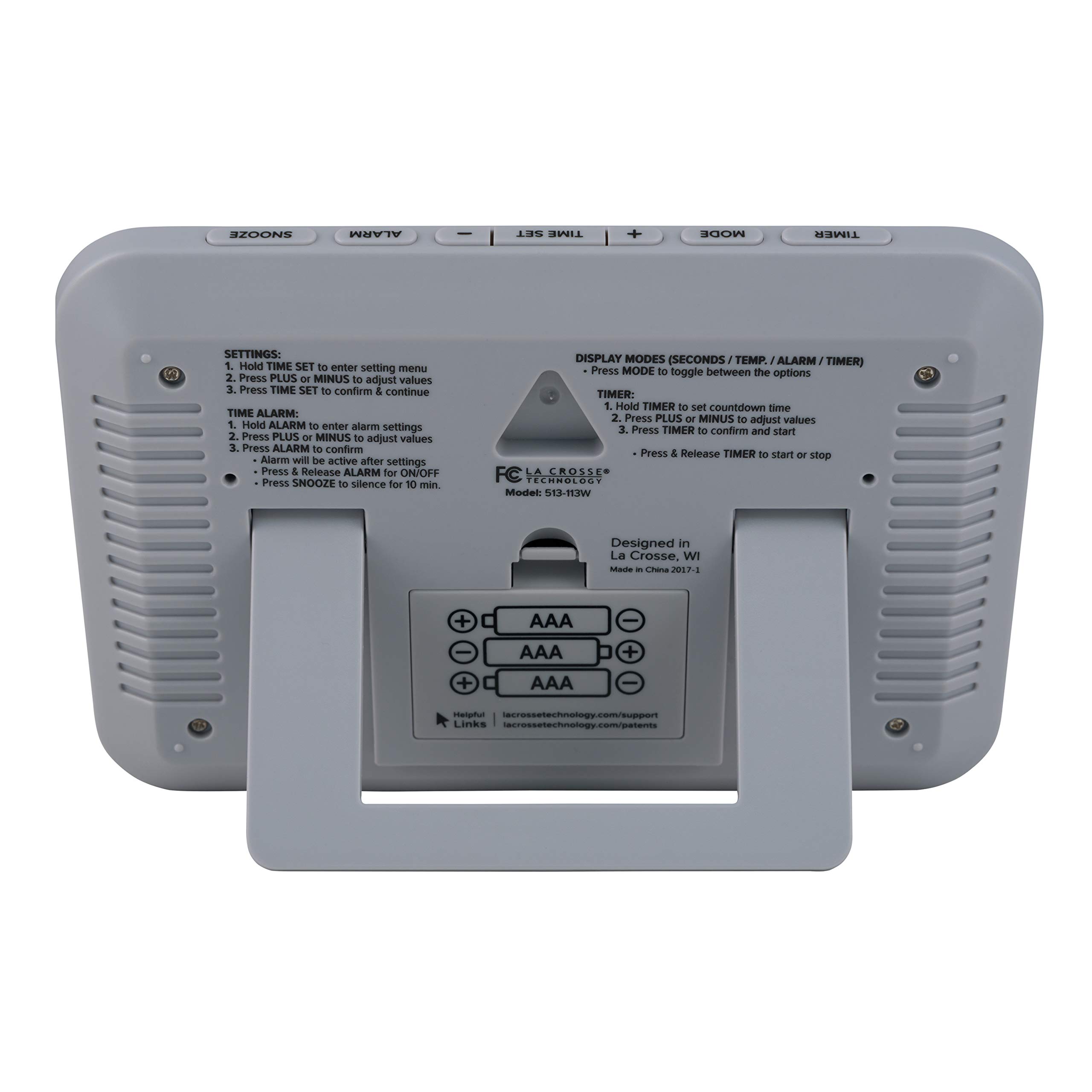 La Crosse Technology 513-113W-INT Digital White Wall Clock with Temperature & Countdown Timer