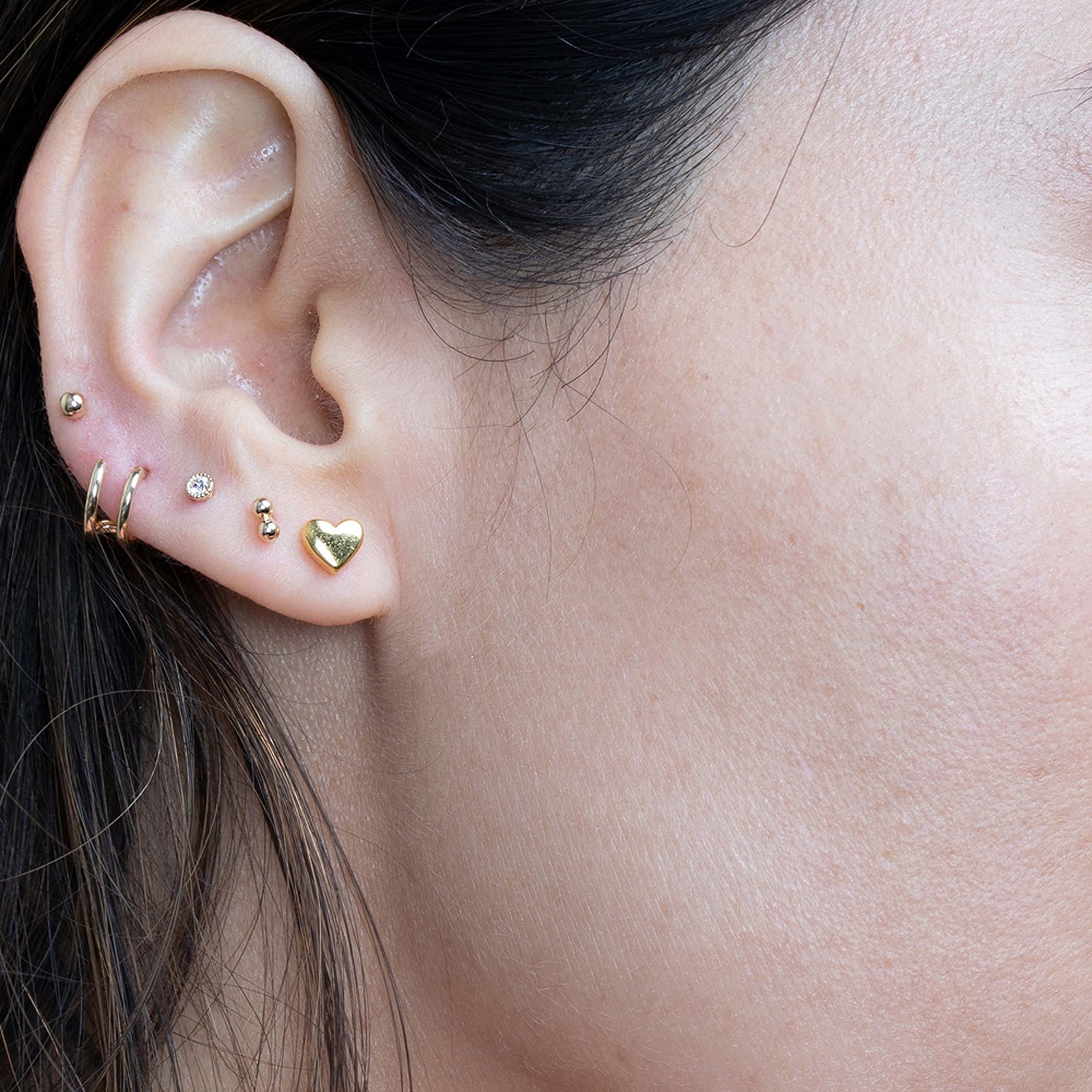 Heart Earring For Women 14k Gold Valentine Earring Gift Cute Solid Gold Stud For Men Flat Back Stud Earring Labret Jewelry Helix Earring Daith Jewelry Hypoallergenic Earring Sold Separately