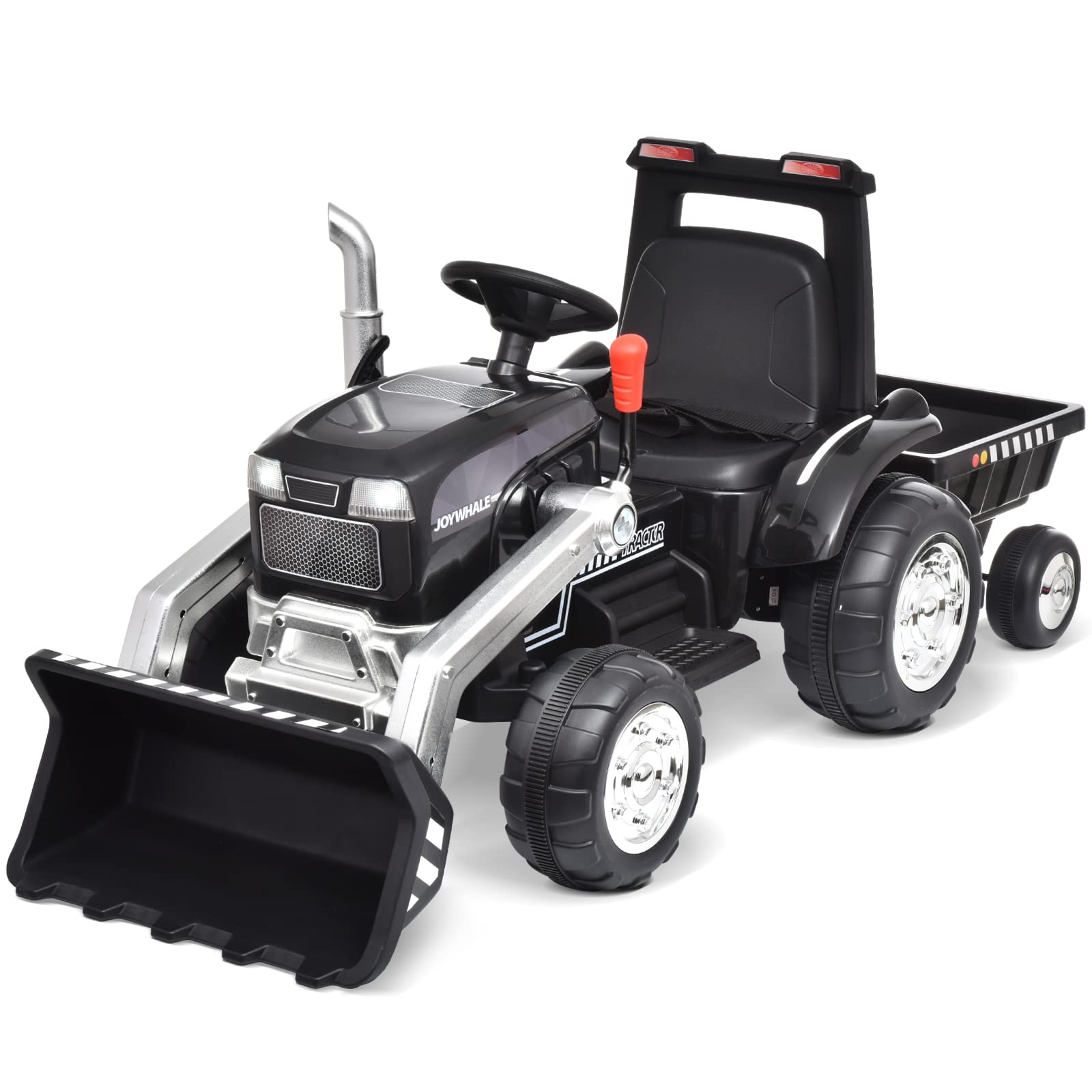 Joywhale 12V Kids Ride on Tractor with Trailer Battery Powered Motorized Electric Car for Kids Ages 3-6, with Detachable Trailer, 2.4G Remote Control, Exhaust Pipe & Bright Headlight, Pink
