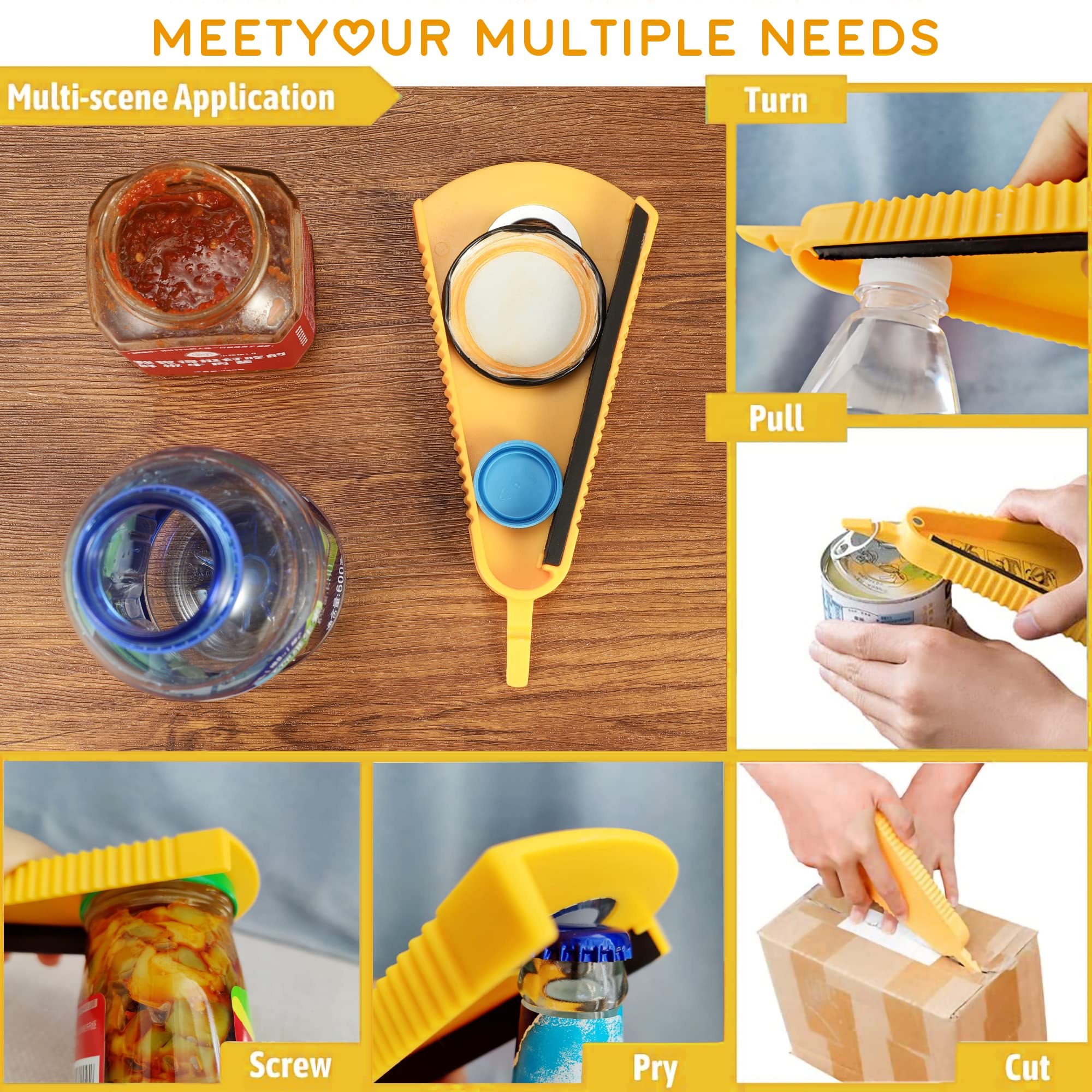 Jar Opener for Weak Hands Can Opener, Multi Function Beer Bottle Opener, Jar Opener for Seniors with Arthritis Handheld Wine Bottle Opener Under Cabinet Opener, Rubber Jar Gripper
