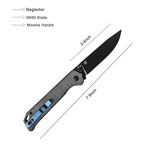 Kizer Begleiter 2 Folding Pocket Knife with N690 Blade, Black Micarta Knife with Thumb Stud, Deep Carry Clip for EDC-V4458.2E6