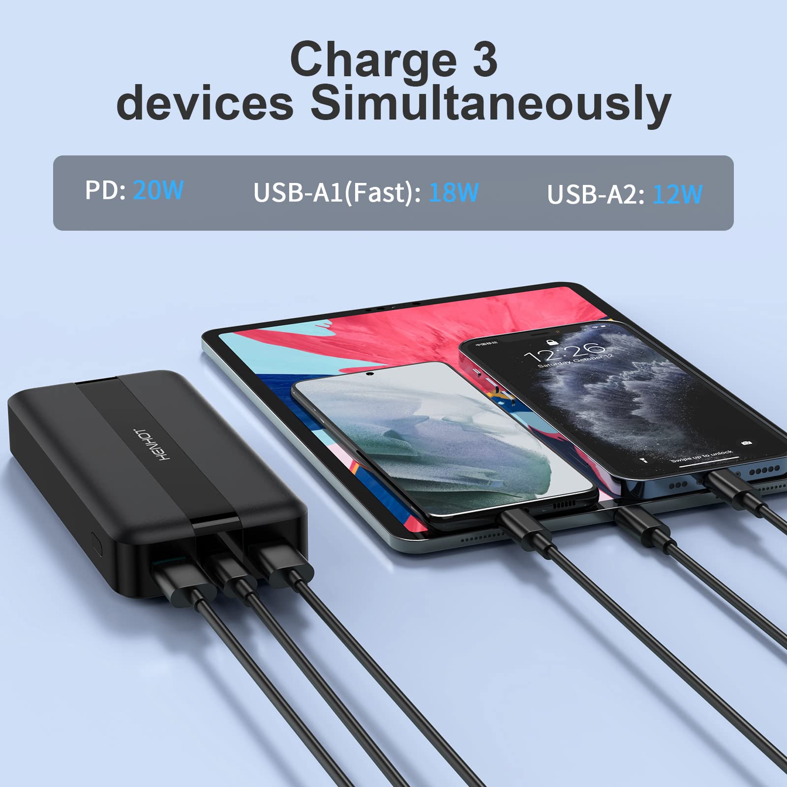 HenHot Portable Charger, PD 20W USB C Power Bank 20000mAh PD3.0 QC4.0 Fast Charging External Battery Pack Portable Phone Charger Compatible with iPhone 14/13/12/11 Pro Max/XS/X/Galaxy/S21/iPad Tablet