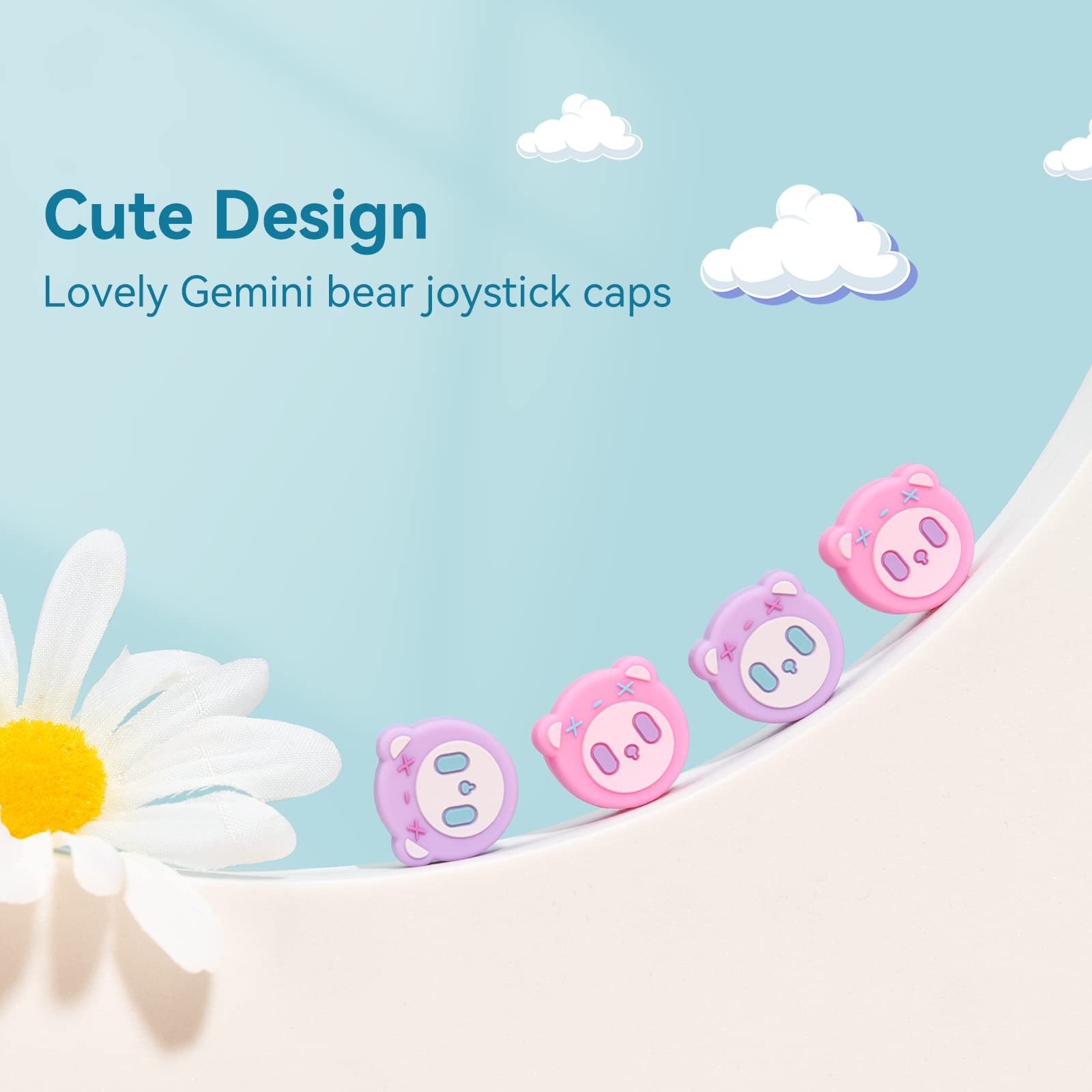 GeekShare 4PCS Cute Animal Theme Thumb Grip Caps,Soft Silicone Joystick Cover Compatible with Nintendo Switch/OLED/Switch Lite Only - Gemini Bear