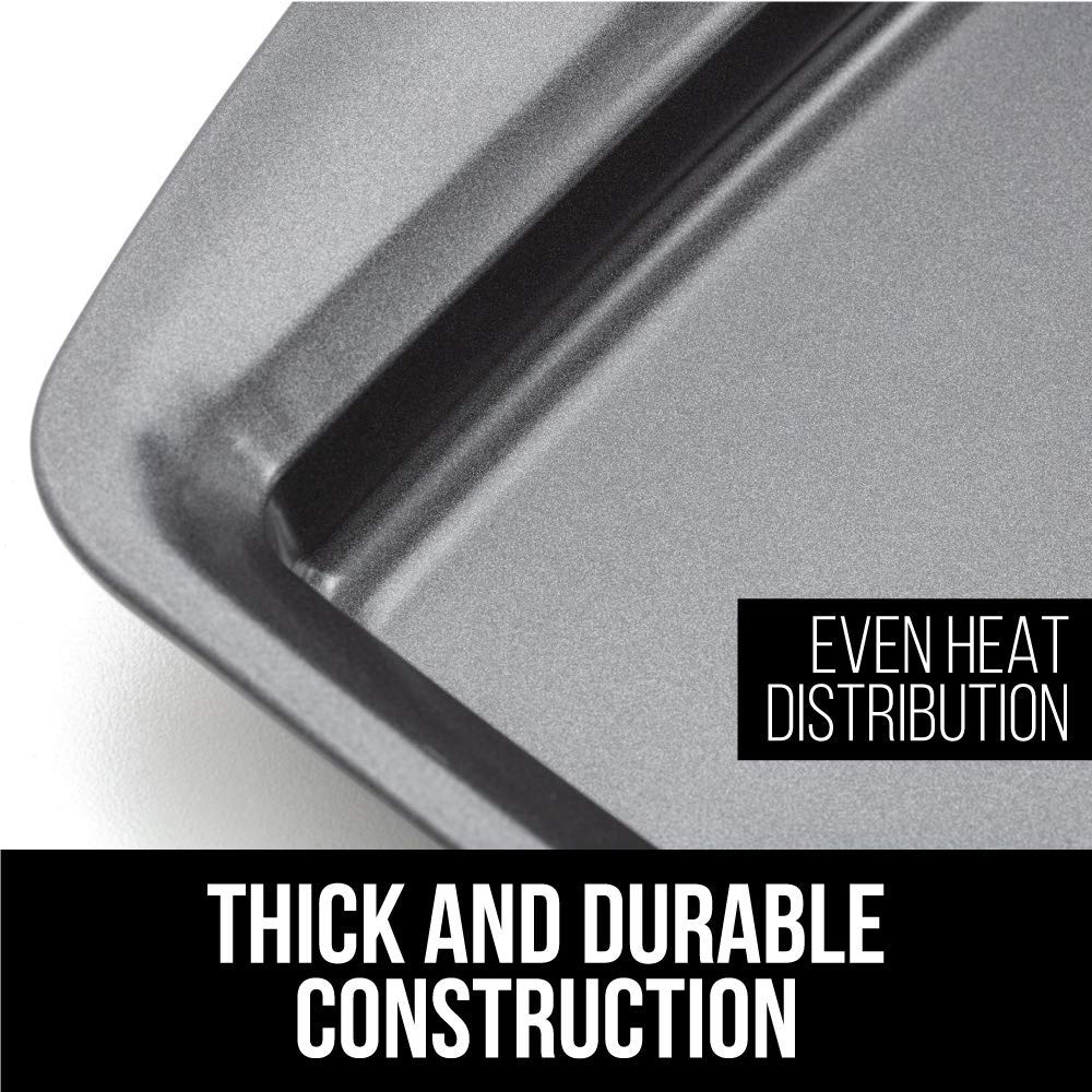 Gorilla Grip Cookie Sheets For Baking, 17.3x11.75 Inch, Set of 2, Large Non Stick Pans, Stays Flat in Oven, Perfect for Sheet Pan Meals, Easy Clean Up, Cooking Tray With Silicone Handles, Red