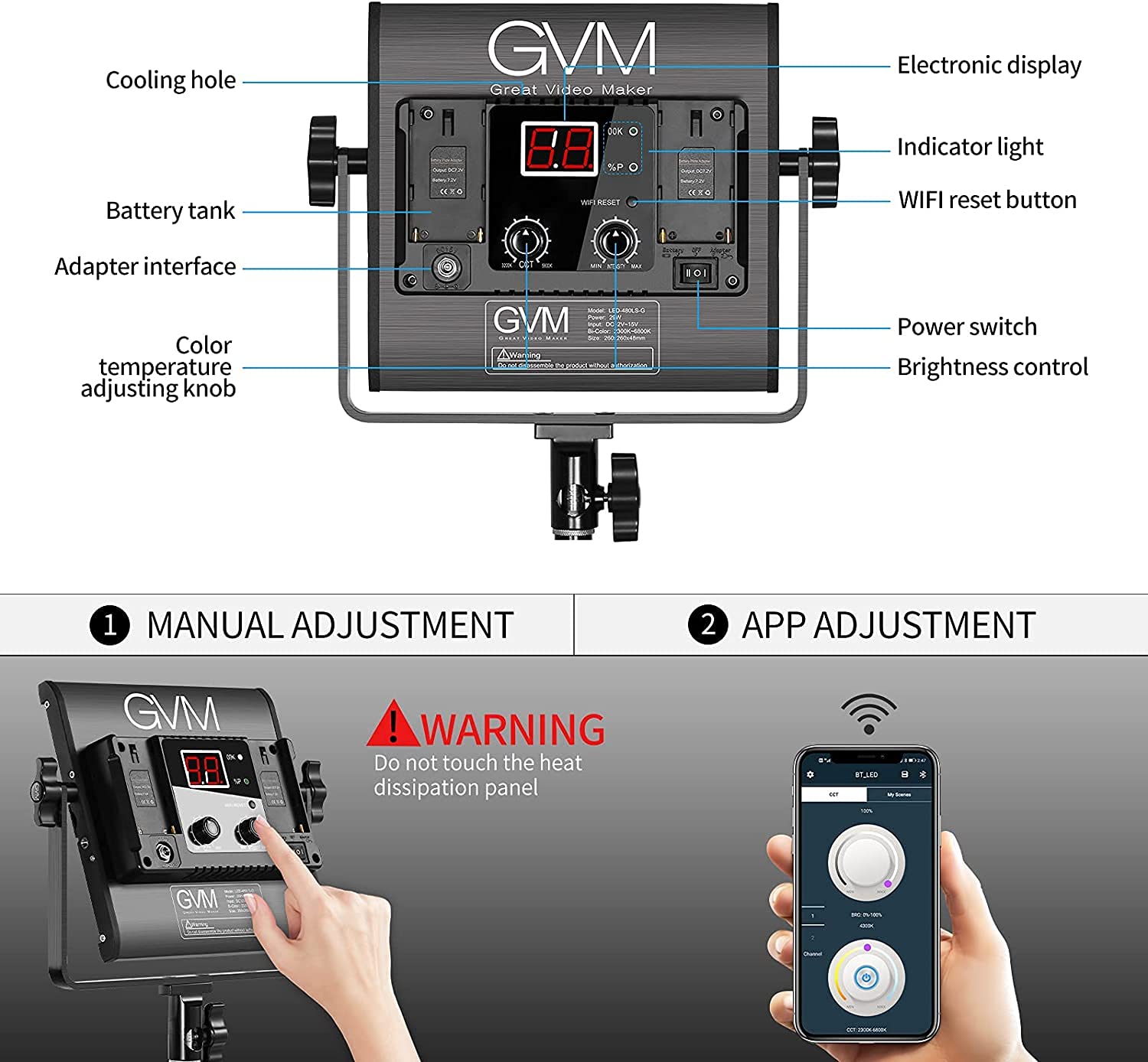 GVM 3 Pack LED Video Lighting Kits with APP Control, Bi-Color Variable 2300K~6800K with Digital Display Brightness of 10~100% for Video Photography, CRI97+ TLCI97 Led Video Light Panel +Barndoor