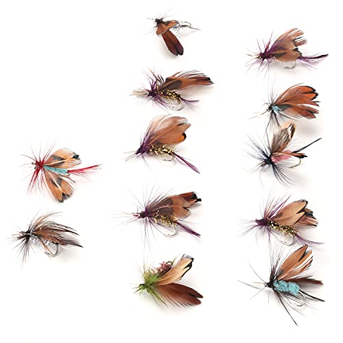HOLPPO 12 Pcs Fly Fishing Lure,Durable Nylon Fly Lure with Hook,Easy to Carry Exquisite Workmanship Insect Water Surface Flying Bait Fishing Tool