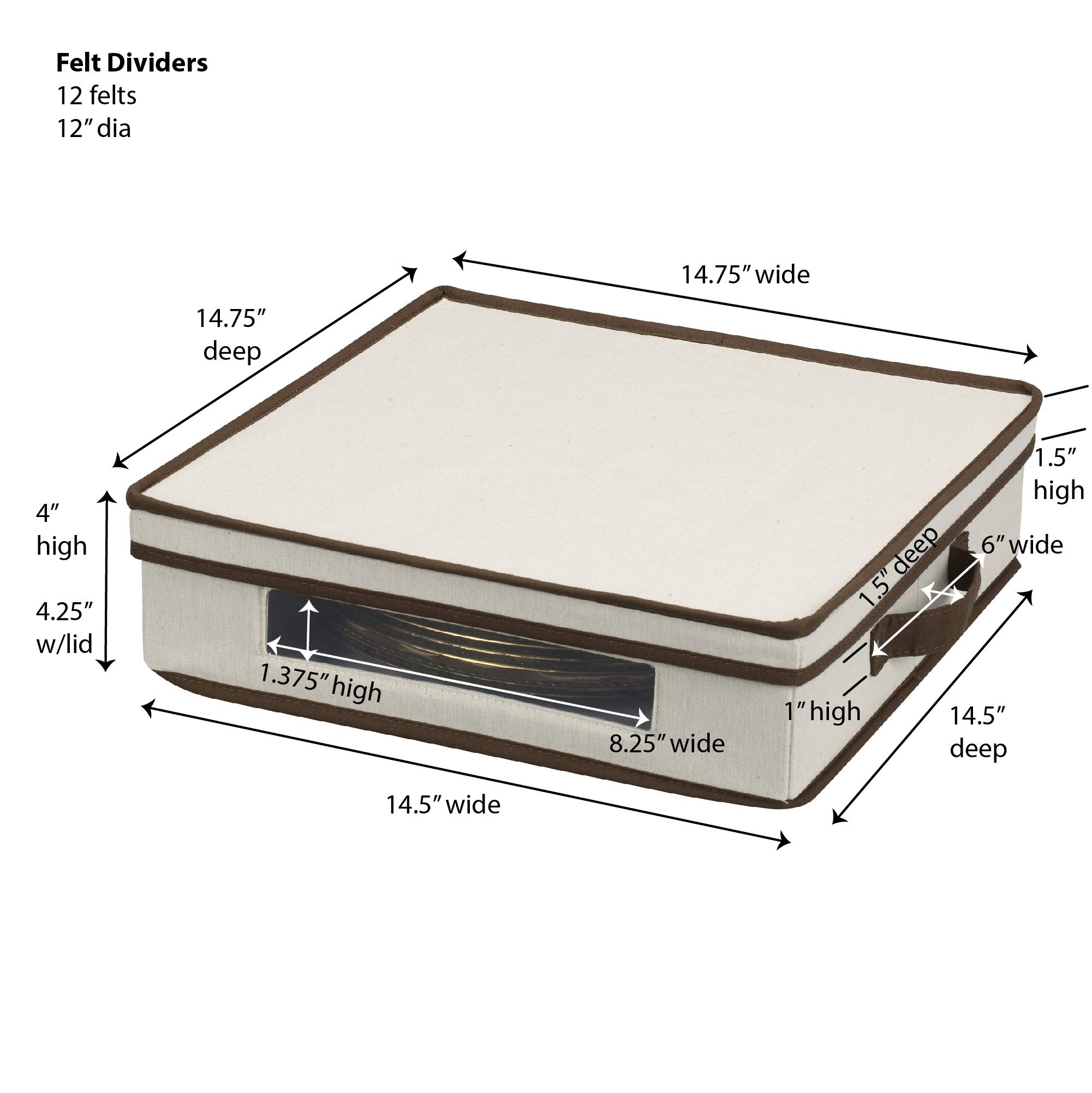 Household Essentials Natural 537 Vision Storage Box with Lid and Handles | Charger Plates and Platters Canvas with Brown Trim