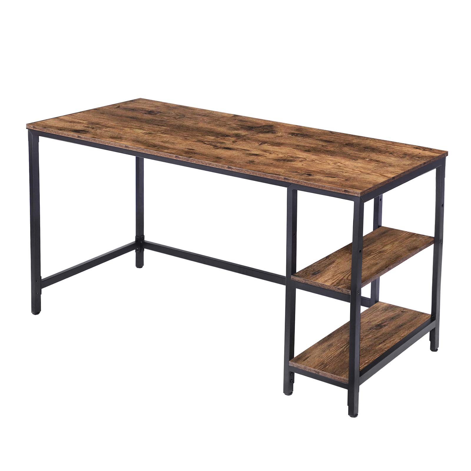 HOOBRO Computer Desk, 55.1 Inch Writing Desk with Adjustable Shelf on Left or Right, Office Study Desk for Laptop, Sturdy Metal Frame, for Home Office, Easy Assembly, Rustic Brown and Black BF60DN01