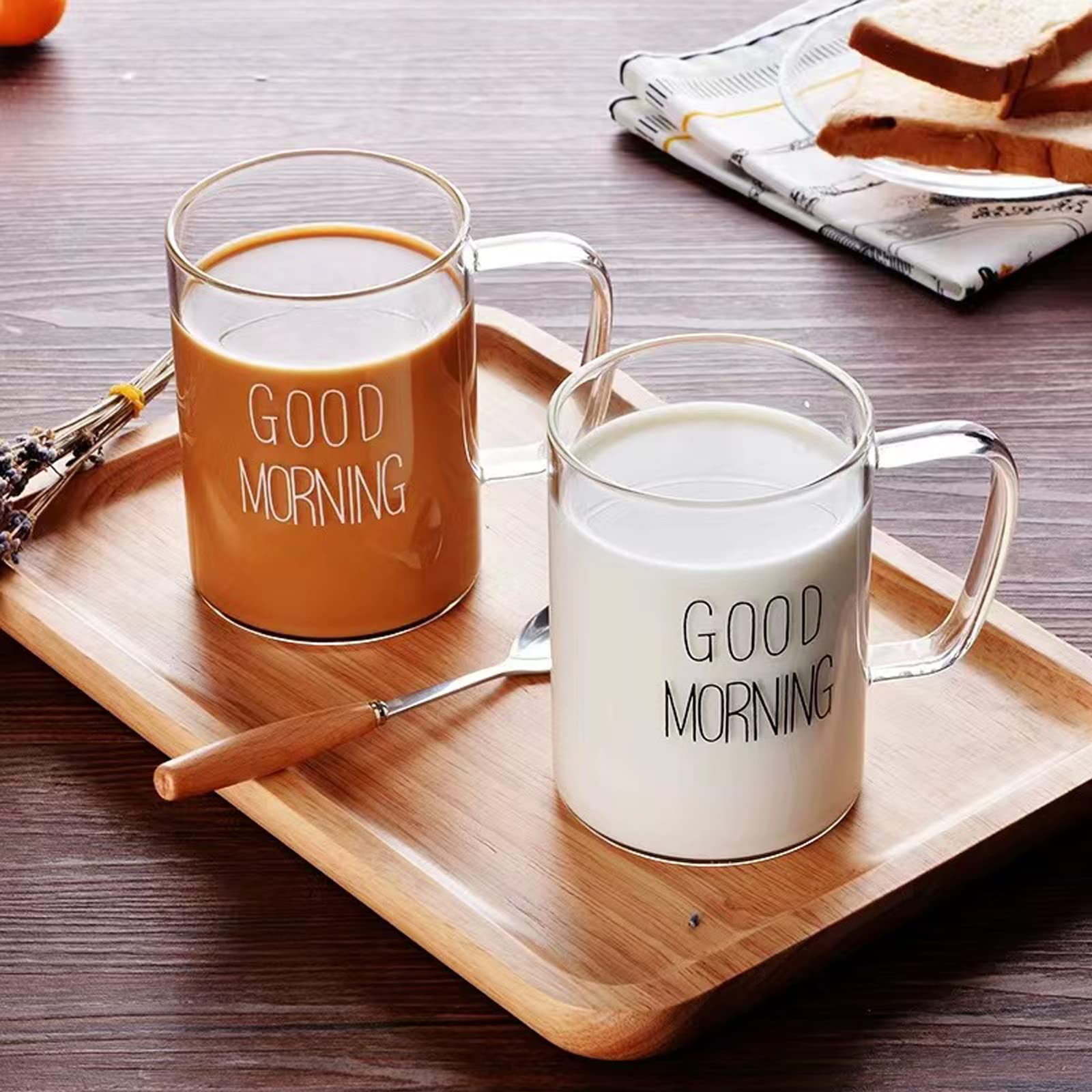 HOMEYES 460 ML 15.5 OZ Good Morning Clear Glass Cup For Coffee/Beer/Milk/Tea/Water