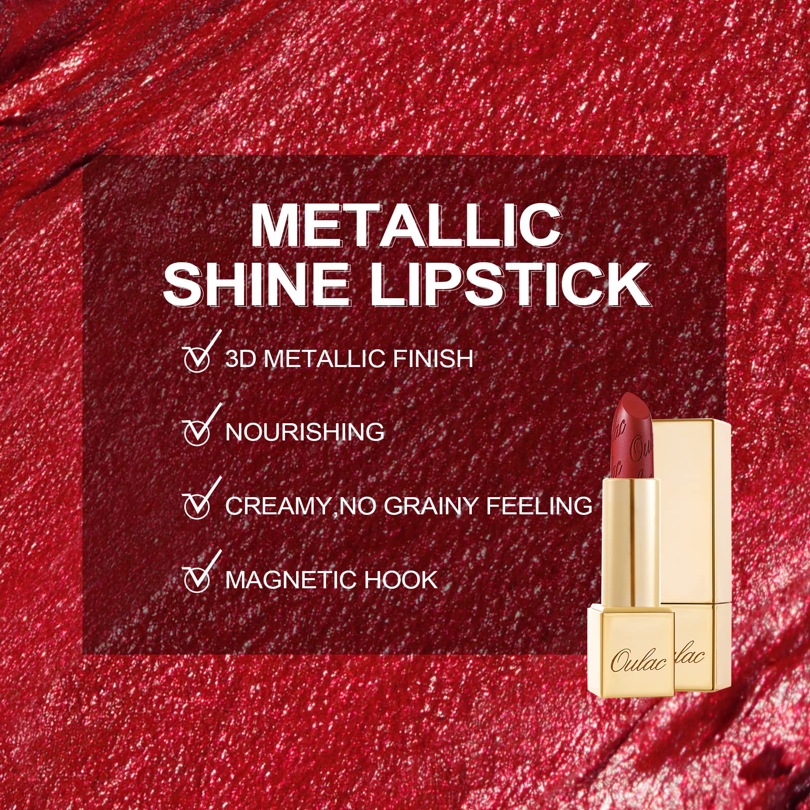 Oulac Red Lipstick Halloween for Women with Metallic 3D Shine Lightweight Hydrating Formula, High Impact Lip Color, Full Coverage Lip Makeup, Cherry Bomb(12)