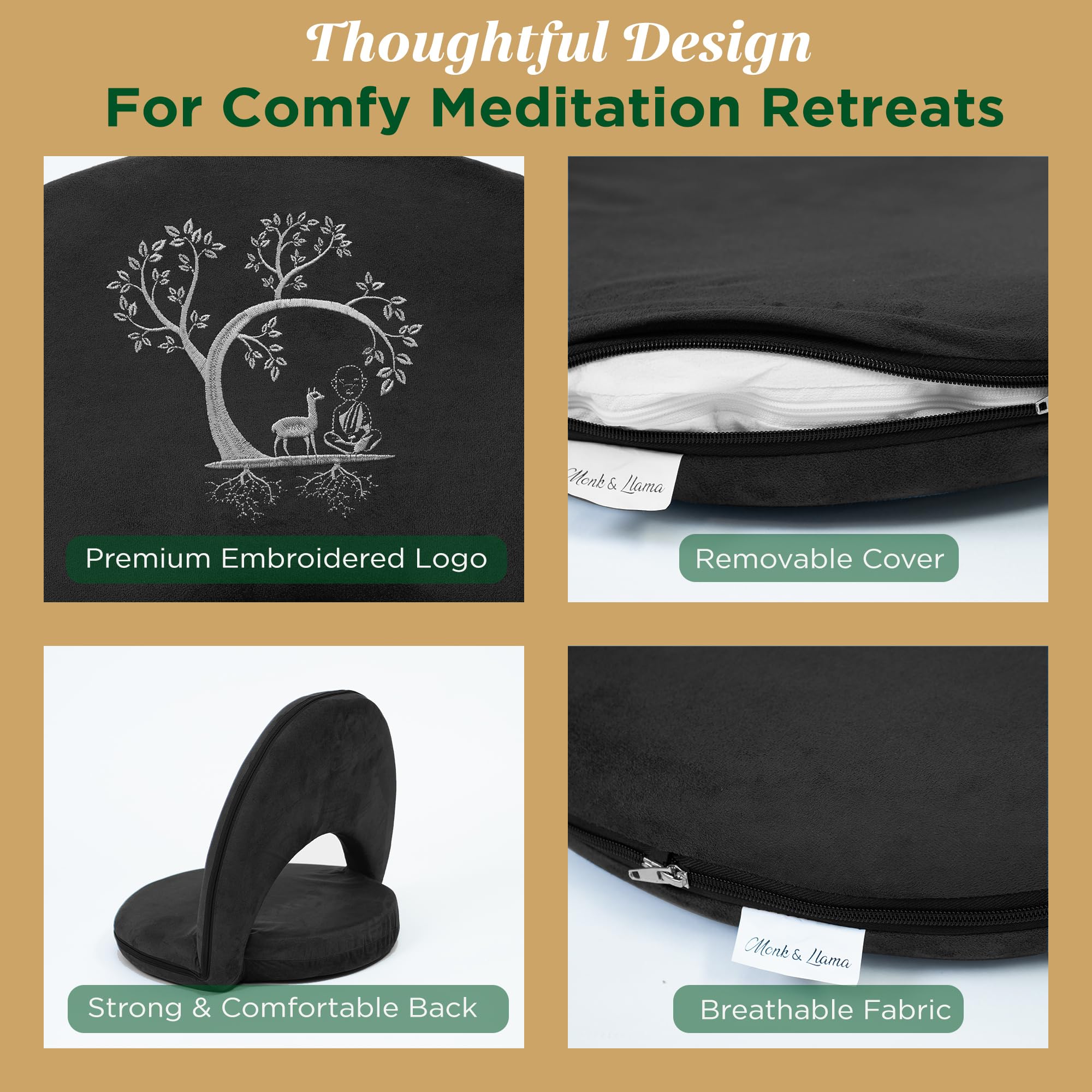 Japanese Meditation Floor Chair with Back Support for Adults - Premium Meditation Chair with Adjustable & Foldable Back for Seating, Yoga & Gaming — Folding Backjack Chairs with Backrest for Adults