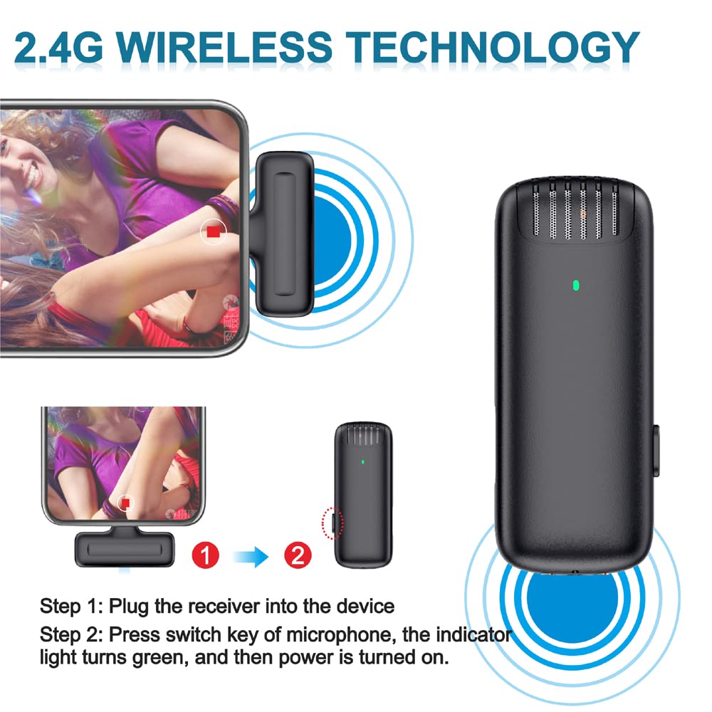 Mayvilife Wireless Lavalier Microphone Compatible with USB-C Smart Phone Video Recording, Wireless Clip Mic with Charging case for TikTok YouTube Live Stream Vlog