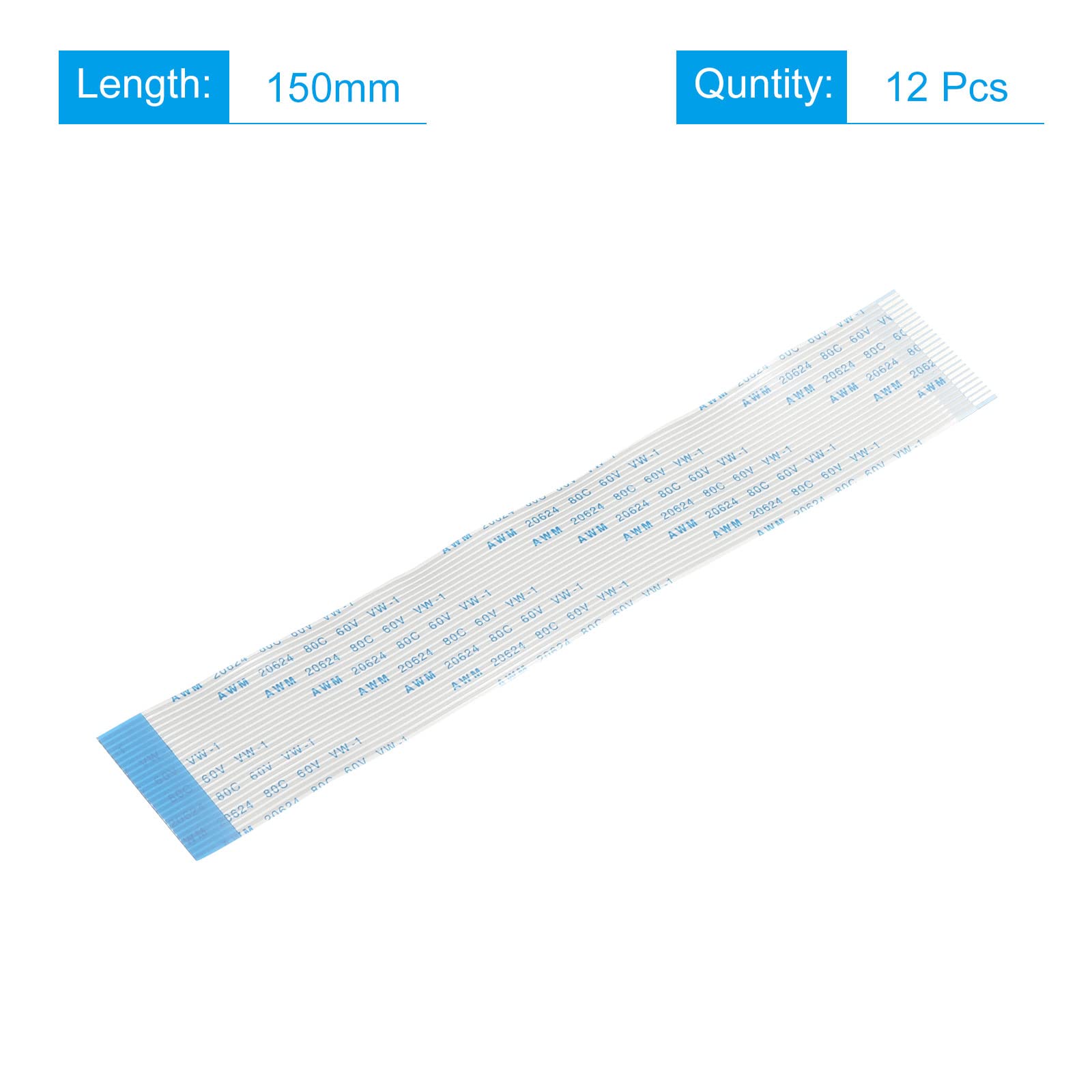 MECCANIXITY Flexible Flat Cable Extension Ribbon Cables 24 Pins 1.0mm Pitch 150mm for 3D Printer, Laptop, Camera, Screen and DVD Player Connector B Type Pack of 12