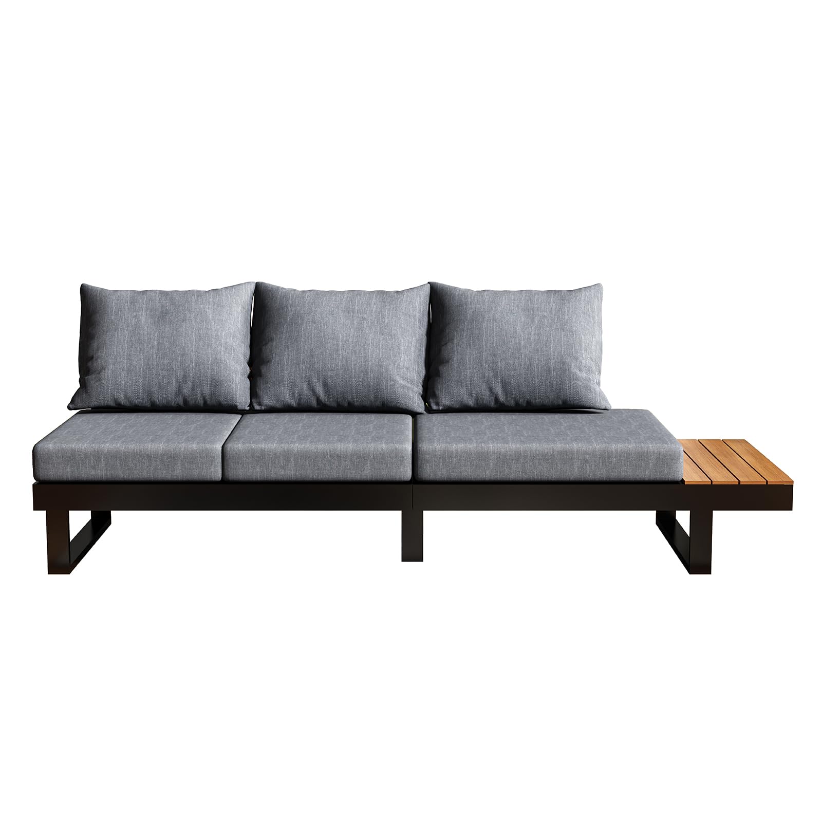 LUXOAK 3-Piece Patio Furniture Sets, Outdoor Aluminum Furniture Sofa, with Wood Side Table & Washable Cushions(Adjustable Backrest)