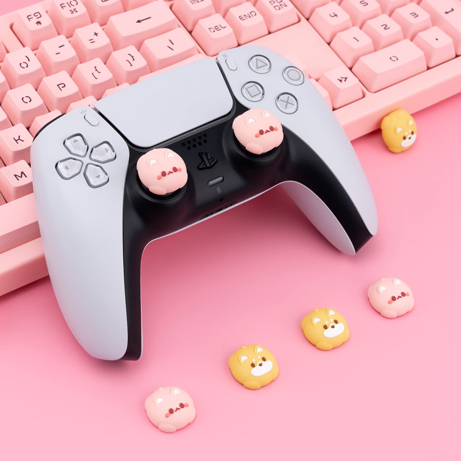 GeekShare Cute Animal Theme Playstation 5 Controller Thumb Grips, Thumbsticks Cover Set Compatible with Switch Pro Controller and PS4 PS5 Controller, 4 Pcs - Cat and Dog