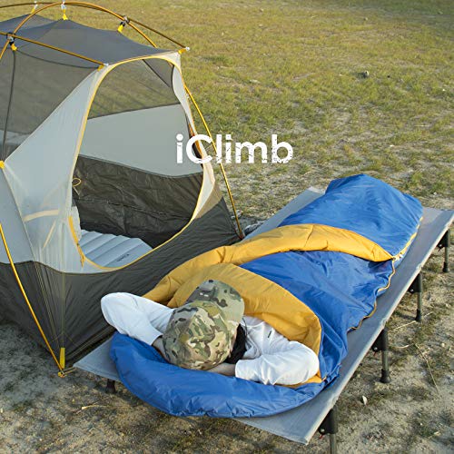 iClimb 1 Anti-Sinking Folding Chair and 1 Super Easy Assemble Cot and 1 Two-Layer 3M Thinsulate Insulation Warm Sleeping Bag Bundle, Ultralight Compact for Single Person Backpacking Camping