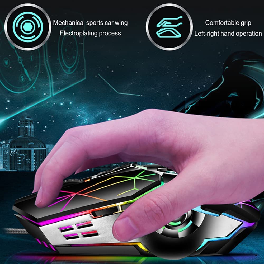 Mechanical Feel Gaming Keyboard and Mouse Combo, 87 Key Retro Punk Typewriter-Style,Rainbow Backlit Keyboard,Cool Breathing Light Lightweight Gaming Mouse for Game and Office-White